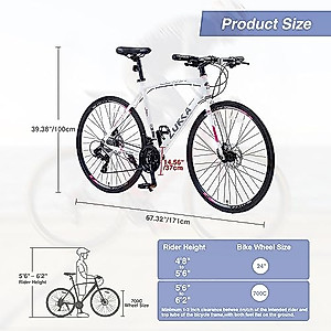 MAKELEN Road Bike for Men and Women Alloy Frame City Bicycle 700 c Wheel Set / 24 Speed/Disc Brake White&Grey