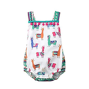 Lamuusaa Newborn Infant Toddler Baby Girls Colourful Alpaca Pattern Tank Tops Summer Bodysuit Romper Jumpsuit (80/6-12M, Multicoloured)
