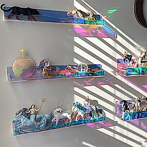YMVV Large Iridescent Clear Acrylic Wall Mounted Floating Shelf,Room Wall Display Bookshelf,Modern 15.7 in Thickened Bathroom Storage Ledge Shelves Toy Display Organizer Decor 4 Pack