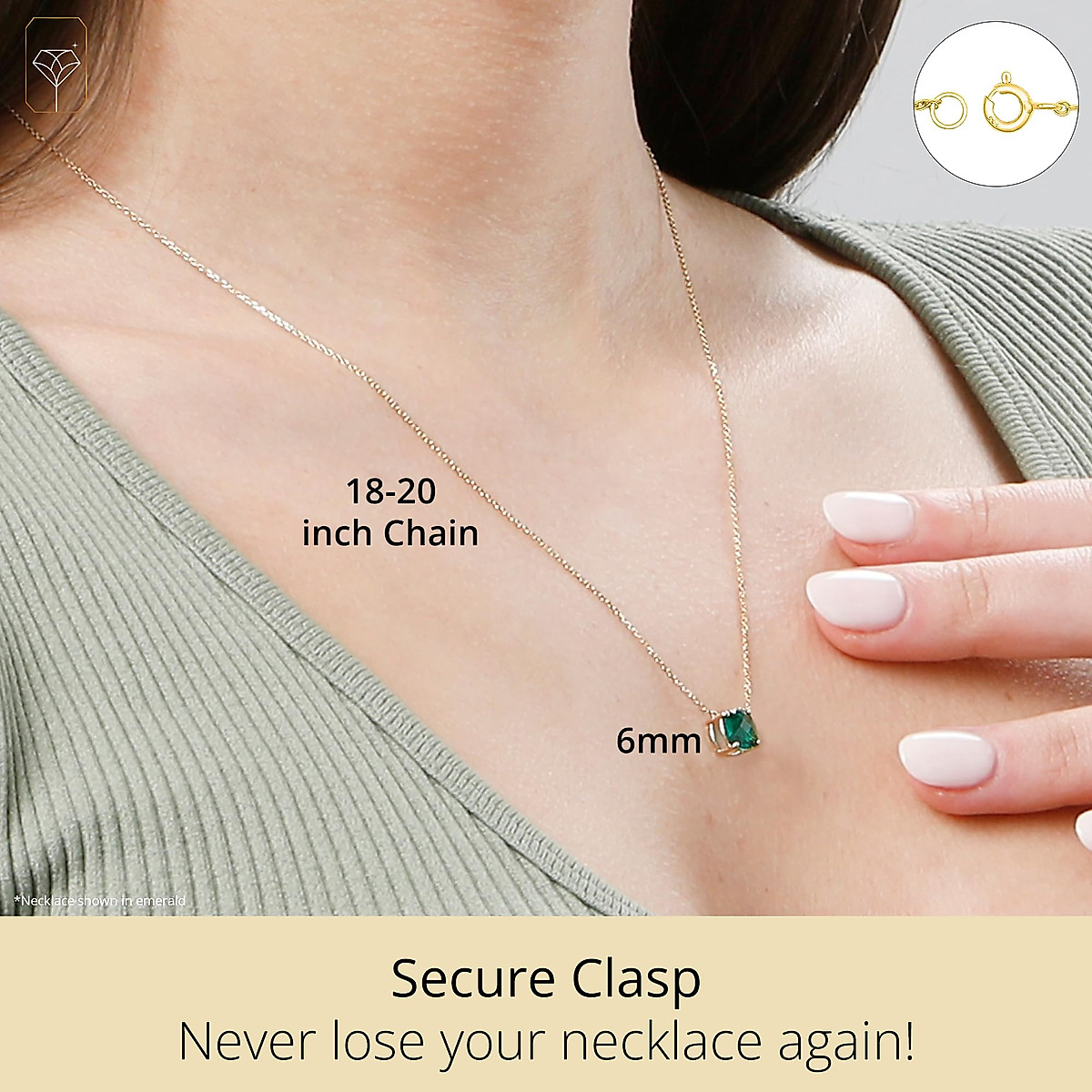 MAX + STONE 14k Yellow Gold Cushion Cut Yellow Citrine Pendant Necklace for Women 6mm Solitaire November Birthstone with 18 Inch Cable Chain