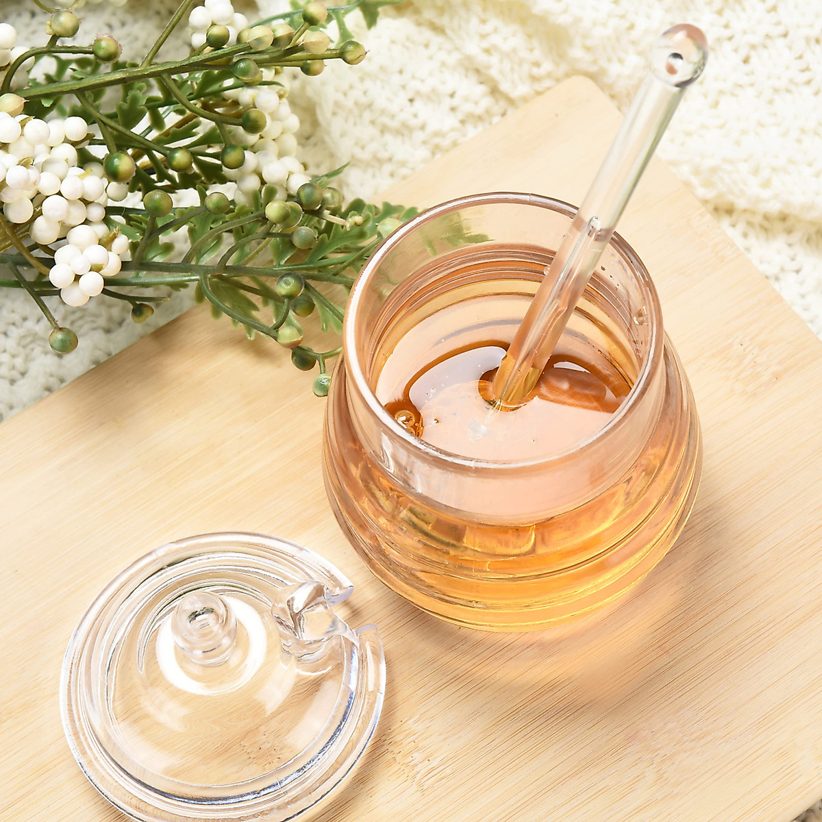 Bruntmor No Drip Honey Dispenser Jars - 9oz Syrup Bottles for Pancakes - Syrup Holder for Home Kitchen - Syrup and Honey Dispensing Container - Honeypot for Maple Syrup