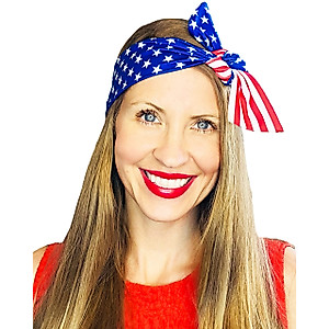 Shimmer Anna Shine Red White and Blue Patriotic American Flag Tie Headband USA (Red White and Blue Stars and Stripes)