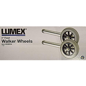 Lumex 5" Fixed Walker Wheels - Replacement Rollator Accessories, Rubber Wheel Universal Design with 8 Adjustment Holes, 1 Pair, 603650A