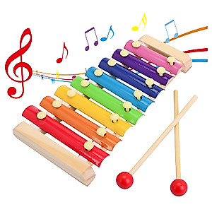 Wooden Xylophone Children's Musical Instruments Toy Wooden 8 Keys Hand Knock with Mallets Preschool Educational Toys Great Gift for Kids Girls and Boys Toddlers Ages 3+