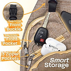 Nupouch Anti-Theft Daypack Crossbody Sling Backpack, USB Charging Connector Port, Lightweight Day Pack for Travel, Hiking, Everyday, Regular, Tan