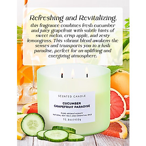 Cucumber Grapefruit Paradise Large Candle - 3 Wick Candle - Highly Scented Candle for Home 15.8 Oz - Natural Soy Candle Long Lasting, Clean Burn - Aromatherapy Stress Relief Candle for Men & Women