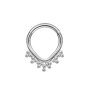 FANSING Surgical Steel Septum Jewelry 16g Septum Rings for Women Teardrop Septum Clicker Silver Septum Ring 16 Gauge 8mm Beaded Daith Piercing Jewelry Triangle Septum Ring