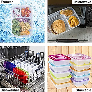 DOURA Meal Prep Containers 3 Compartment Food Storage Reusable Plastic Bento Microwavable Lunch Boxes with Lids BPA-Free 10-Pack,Stackable Dishwasher & Freezer Safe,Portion Control,32oz