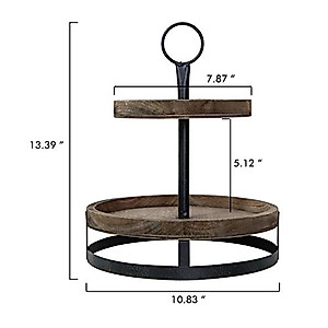 SOFFEE DESIGN 2 Tiered Serving Tray, Wood Cake Stand with Metal Handle, Rustic Farmhouse Easter Tiered Serving Tray, Tabletop Display Food Fruits Afternoon Tea Cupcake Organizer for Home Office