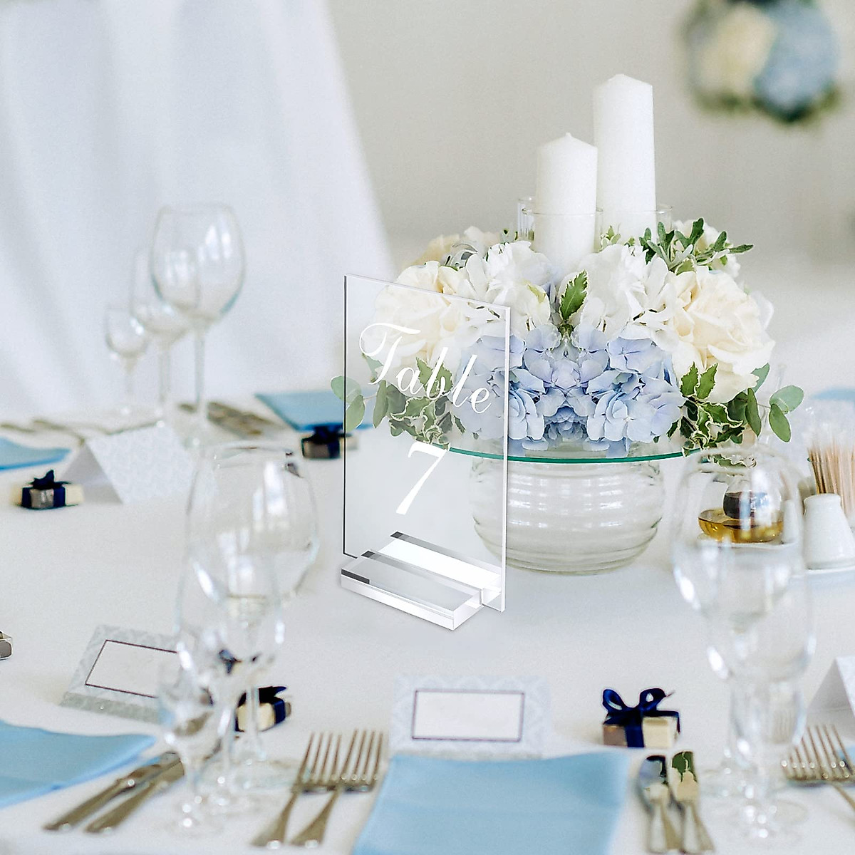 20 Pieces Wedding Table Numbers Acrylic Table Number Holder Wedding Numbers 4 x 6 Inches Clear Acrylic Table Numbers with 20 Pieces Display Stand Table Number Signs for Wedding Reception (1-20 Print)