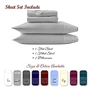 Sheet Set Cal-King Size 100 % Cotton Sheets 4 Piece Sheet Set 500 Thread Count Cotton Sheets BedSheet and Pillowcase Long Staple Cotton Sheet Breathable Cotton Sheets Light Grey Solid Sheet Set