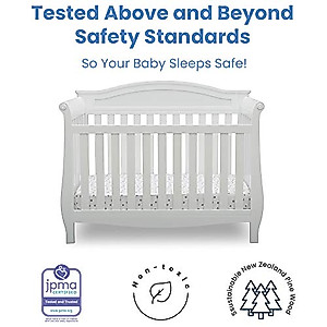 Delta Children Lancaster 4-in-1 Convertible Baby Crib & Twinkle Stars Waterproof Fiber Core Crib and Toddler Mattress, Bianca White