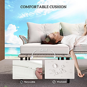 Outsunny 5 Piece Patio Furniture Set, Outdoor Conversation Set with L-Shaped Sofa, Cushions, for Backyard, Lawn and Pool, Cream White