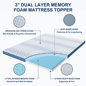 Maxzzz Firm Mattress Topper Queen, 3 Inch Queen Size Memory Foam Mattress Topper, High Density Foam Bed Topper, with Cover, Certipur-Us & Oeko-Tex Certified