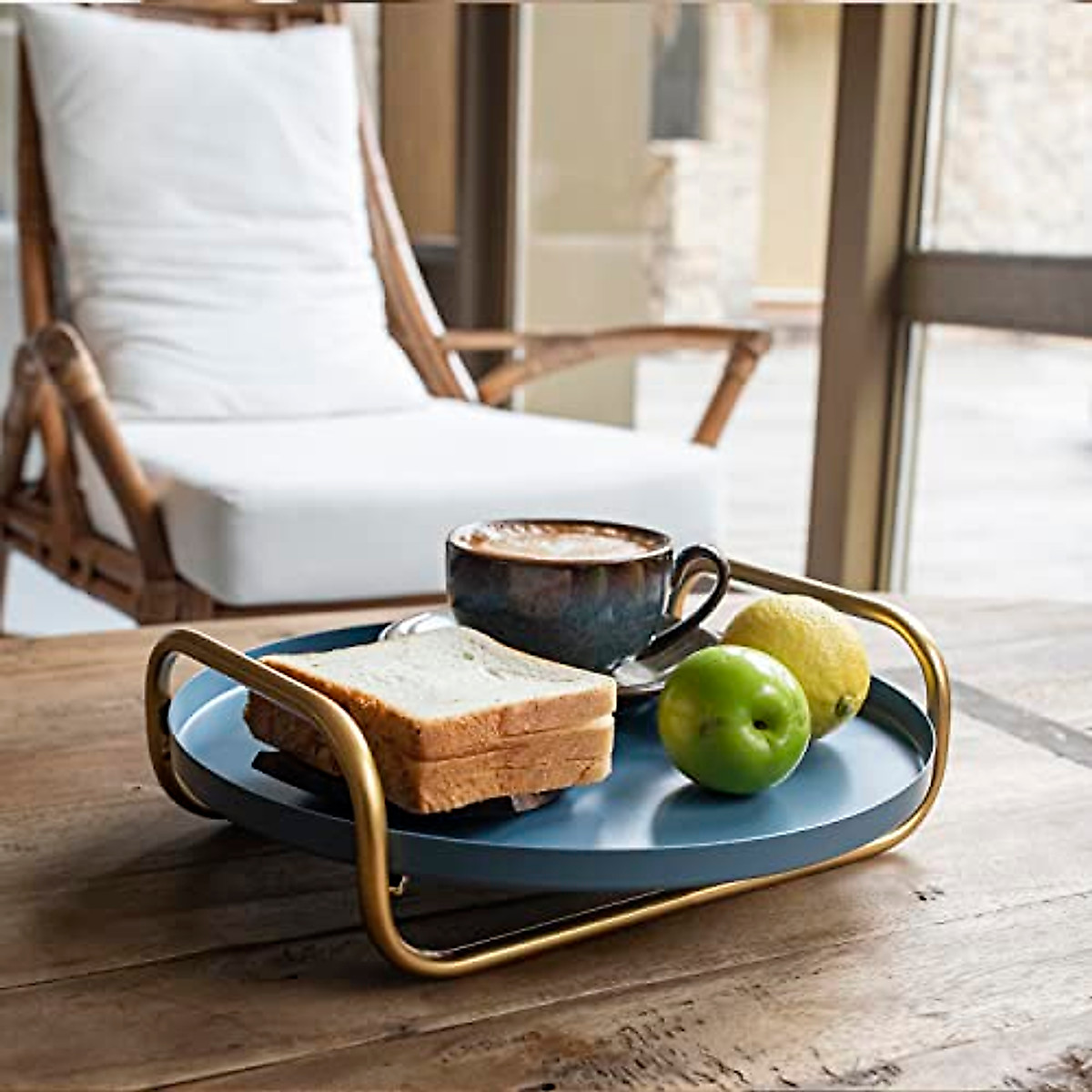 Decorative Trays, Metal Coffee Table Tray, Decorative Serving Tray with Gold Handle, Table Decor for Coffee Table, Coffee Bar, Kitchen Counter, Dining Table, Home Decor, Decorative Table