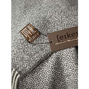 Eikei Wool Throw Blanket Geo Diamond Pattern Oversized Couch Throw Blanket Fringe Trim Soft Merino Woolen Afghan Minimalist Style Lightweight Machine Washable (Charcoal, 55Wx78L)