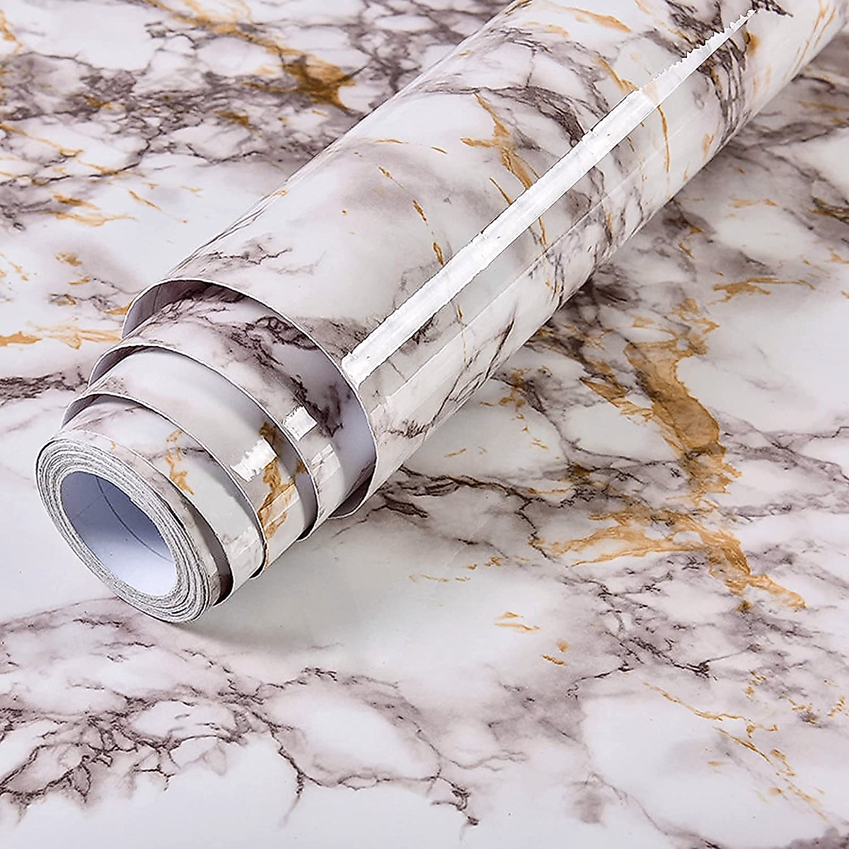 VIOPVERY White Marble Wallpaper Peel and Stick 15.7"x393" White Wall Paper Pull and Stick Contact Paper for Countertops Waterproof Self-Adhesive Marble Contact Paper for Kitchen Desk Cabinet Decor