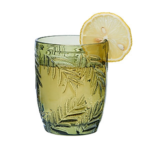 Fitz and Floyd Villa Palm Rocks Double Old Fashioned, Set of 4, Green