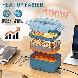 Carsolt Electric Lunch Box Food Heater Upgrade 3 in 1 Portable Food Warmer 60-100W Leakproof Heated Lunch Box for Adults Car/Truck/Office with 1.8L SS Container Fork Spoon Carry Bag, 12V/24V/110V