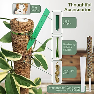 Homeyeco Moss Pole for Plants, 4PCS 17” Stackable Moss Poles, 53” Super Stable Rot-Proof Moss Pole Monstera Plant Support, Plant Stakes with Garden Label, Jute Rope, Moss Net& Iron Stick Support