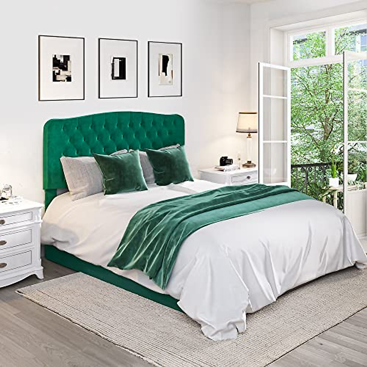 YITAHOME Upholstered Headboard, Velvet Tufted Upholstered Queen Headboard with Diamond Tufted, Full/Queen - Peacock Green