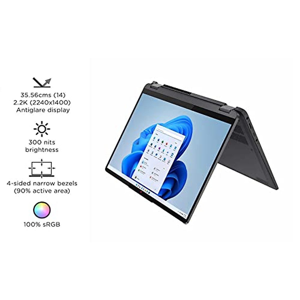 Lenovo Flex 5 - 14" 16:10 2K QHD (2240 x 1400) IPS 2-in-1 Touchscreen Laptop, AMD 8-Core Ryzen 7 5700U(>i7-10710U), Webcam, Fingerprint, Type-C, Wi-Fi 6, Win 11, 16GB RAM, 512GB PCIe SSD, w/HDMI Cable