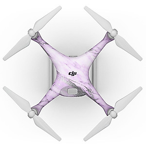 Design Skinz Design Skinz Purple Marble & Digital Silver Foil V10 Full-Body Wrap Decal Skin-Kit Compatible with The Drone DJI Phantom 3/Phantom 3 Pro