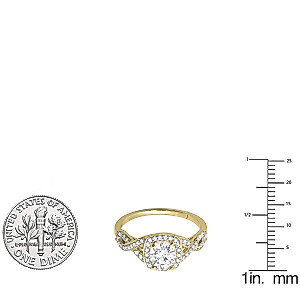 Dazzlingrock Collection 14K Round Moissanite & White Diamond Women Split Shank Halo Engagement Ring, Yellow Gold, Size 6.5