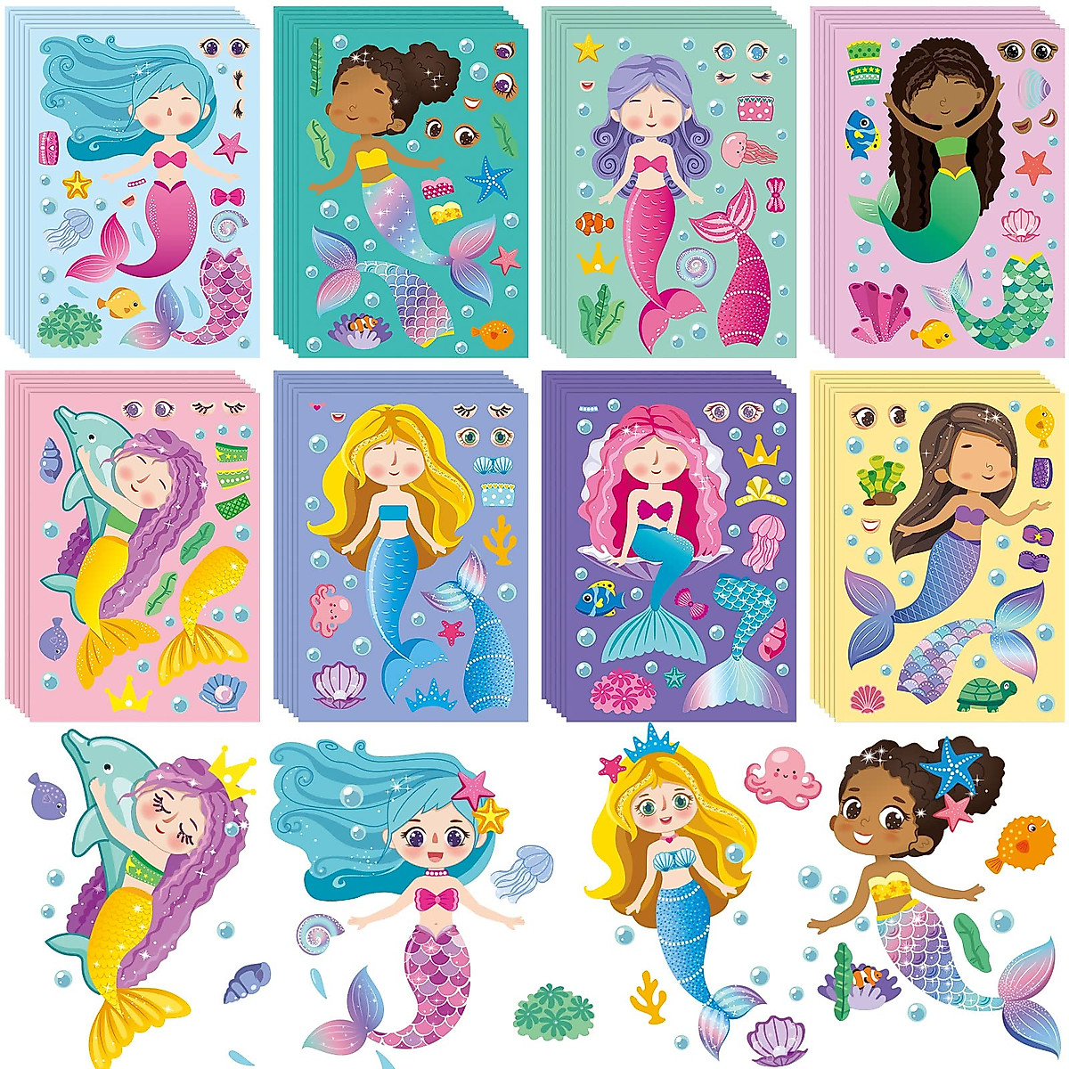 Zonon 48 Sheets Make a Mermaid Stickers Sheets for Mermaid Party Favors Mermaid Stickers for DIY Project Mermaid Birthday Decorations Party Favor(Mermaid)
