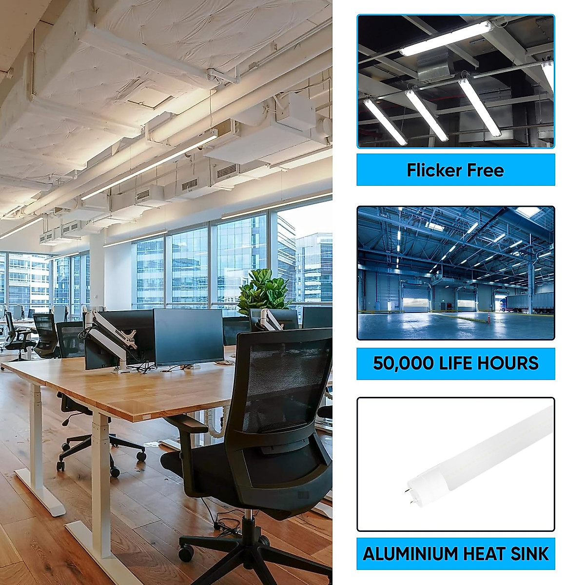 LEDMyplace 20W 4Ft LED Tube Light Bulb, Double Ended Ballast Compatible, Frosted Lens, 5000K Daylight White, 60W Replacement, for ‎Office, Warehouse, Supermarket, Parking, Pack of 4