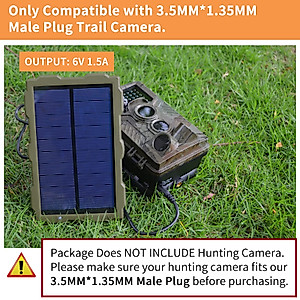 FOCUHUNER Trail Camera Solar Panel, Solar Battery Charger Kit 6V/1.5A with Build-in 1700mAH Rechargeable Lithium Battery IP66 Waterproof Hunting Accessory, Solar Panel for Trail Camera(3.5MM*1.35MM)