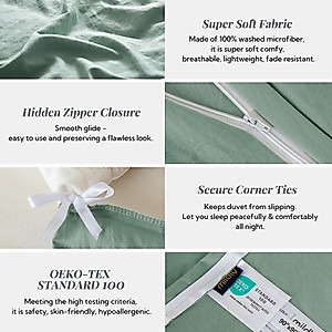 MILDLY Super Soft Duvet Cover - 100% Washed Microfiber Sage Green Comforter Cover Set 3 Pieces with Zipper Closure & Corner Ties (No Comforter)
