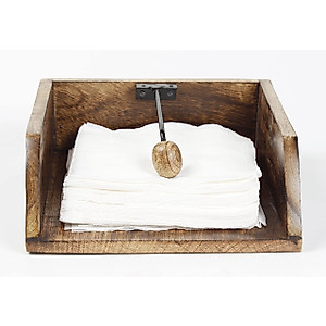 Wooden Napkin Holder Flat Scroll Collection, Bar Napkin Holder for Tables, Tableware Tissue Holder, Farmhouse Napkin Dispenser, Kitchen Bathroom Bedroom Countertop | 8" X 8" X 2.8" (Borwn)