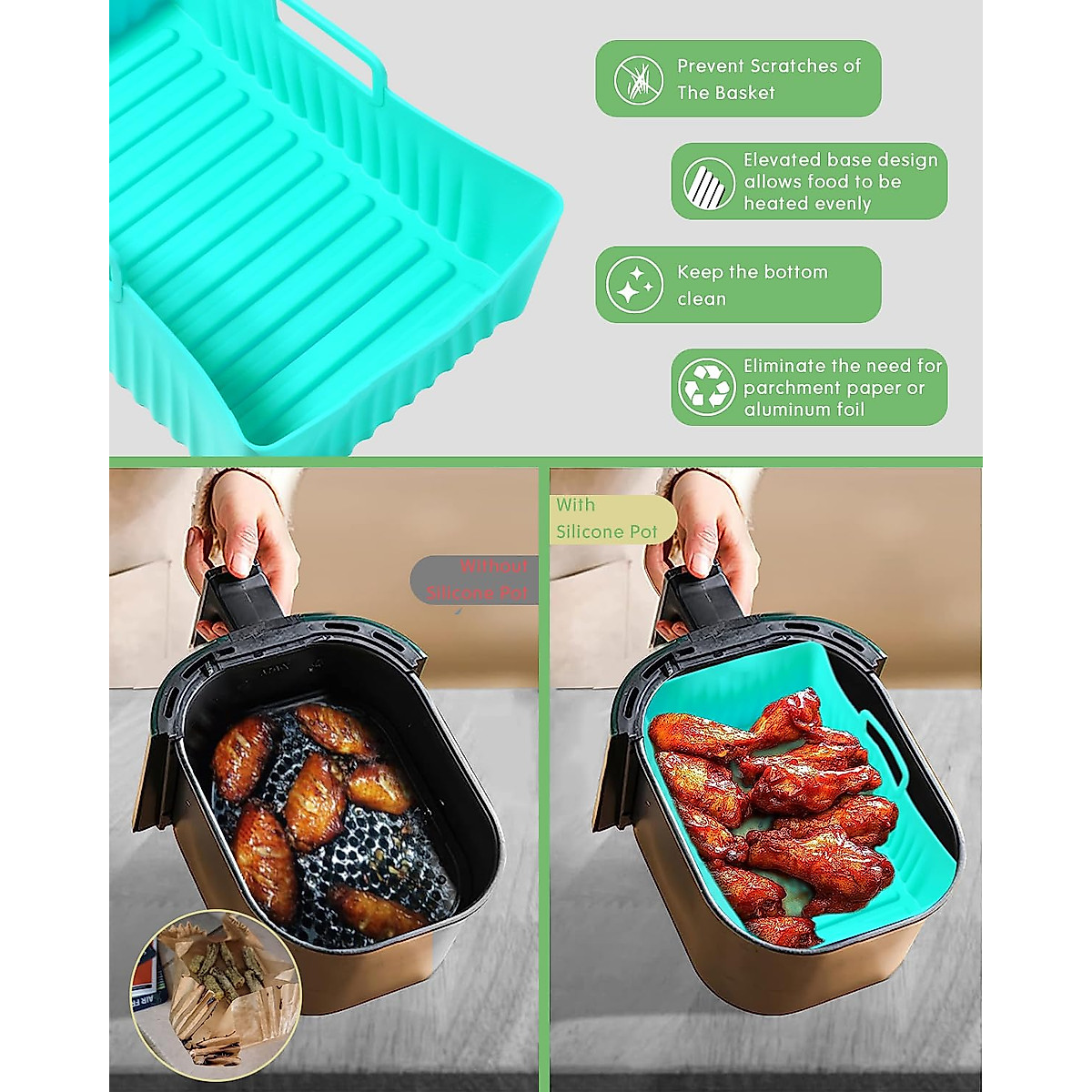 Air Fryer Silicone Liners, Reusable Air Fryer Liners for Ninja Foodi DZ201/DZ401, 8.5Inch Extra Large Air Fryer Liners, Food-Grade BPA Free, Oven Air fryer Accessories (2 PACK)