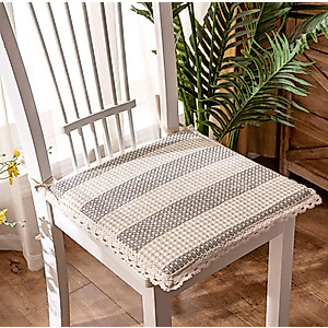 Set of 4 Chair Pads and Seat Cushions with Ties Non Slip Comfortable and Soft for Indoor, Dining Living Room, Kitchen, Office Chair, Den, Travel, Washable (Light Gray Stripes, Set of 4)