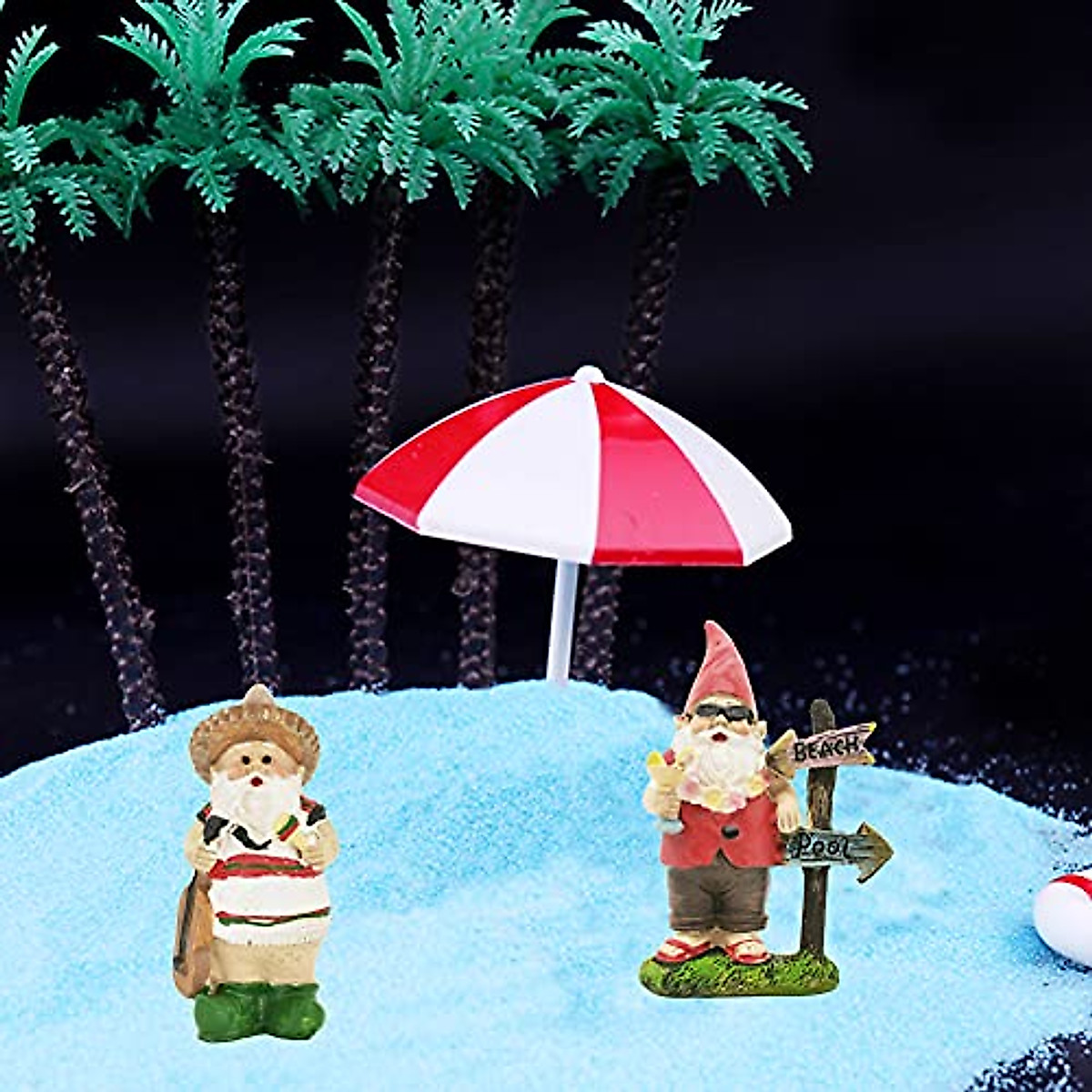 JIUMO Miniature Garden Gnome Fairy Garden Gnome Figurines Beach Gnome Figurines Outdoor Small Garden Gnomes Accessories Gnomes with Coconut Tree