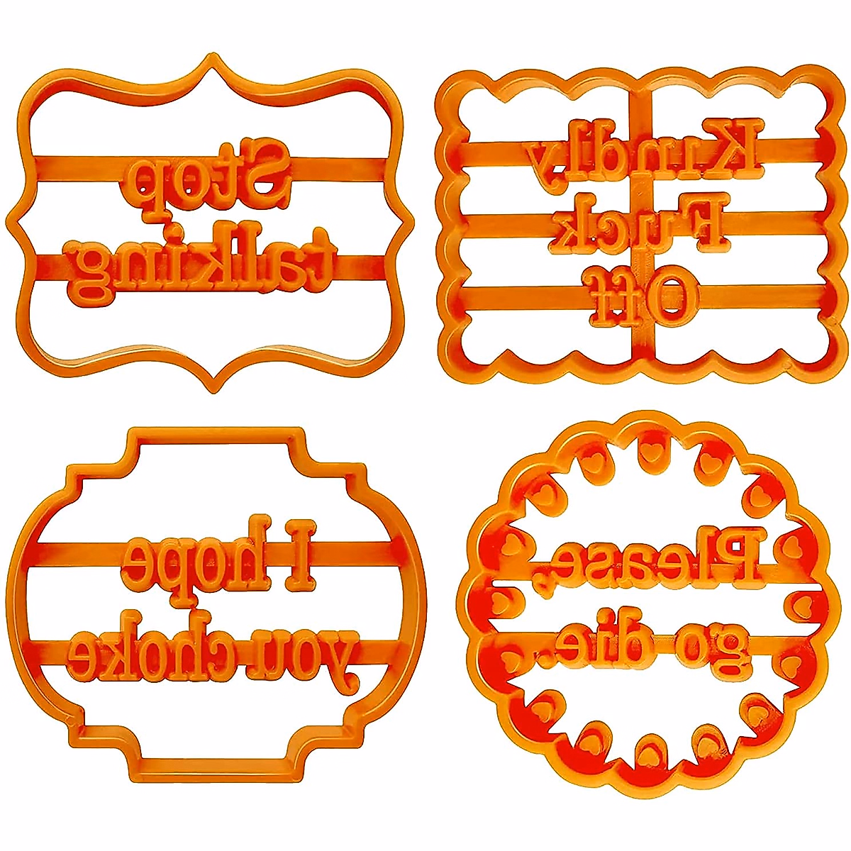 4PCS Funny Cookie Moulds Rude Cookie Molds for Baking,Cookie Molds with Good Wishes Cookie Molds with Rude Sayings Cuss Words, Cookie Cutters Form with Fun and Irreverent Phrases