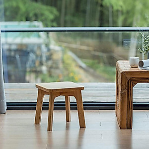 LANIAKEA Wooden Stool, 10 inch Small Wood Stool, Wooden Stool for Kids, Wood Step Stool for Adults, Bedroom, Living Room and Kitchen