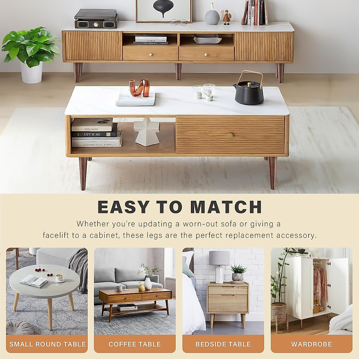 8 Inch Wood Furniture Legs Sofa Legs Set of 4, Brown Wooden Furniture Feet Couch Legs, Mid Century Modern Dresser Replacement Feet for Chair Cabinet Armchair Table Or Home DIY Projects Bun Feet