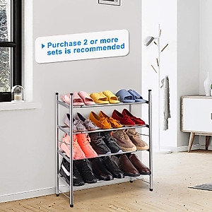NiHome 2-Tier Expandable Shoe Rack - Lightweight, Stackable and Space-Saving Metal Organizer for 6-10 Pairs of Shoes - Ideal for Closet, Hallway, Entryway, Living Room, Bedroom (Silver)