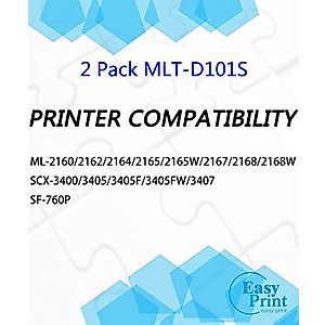 (2-Pack, Black) Compatible MLT-D101S D101S Toner Cartridge 101S Used for Samsung ML-2160 ML-2165 ML-2165W SCX-3400 SCX-3400F 3400FW SCX-3405 SCX-3405F 3405FW SF-760P Printer, Sold by EasyPrint