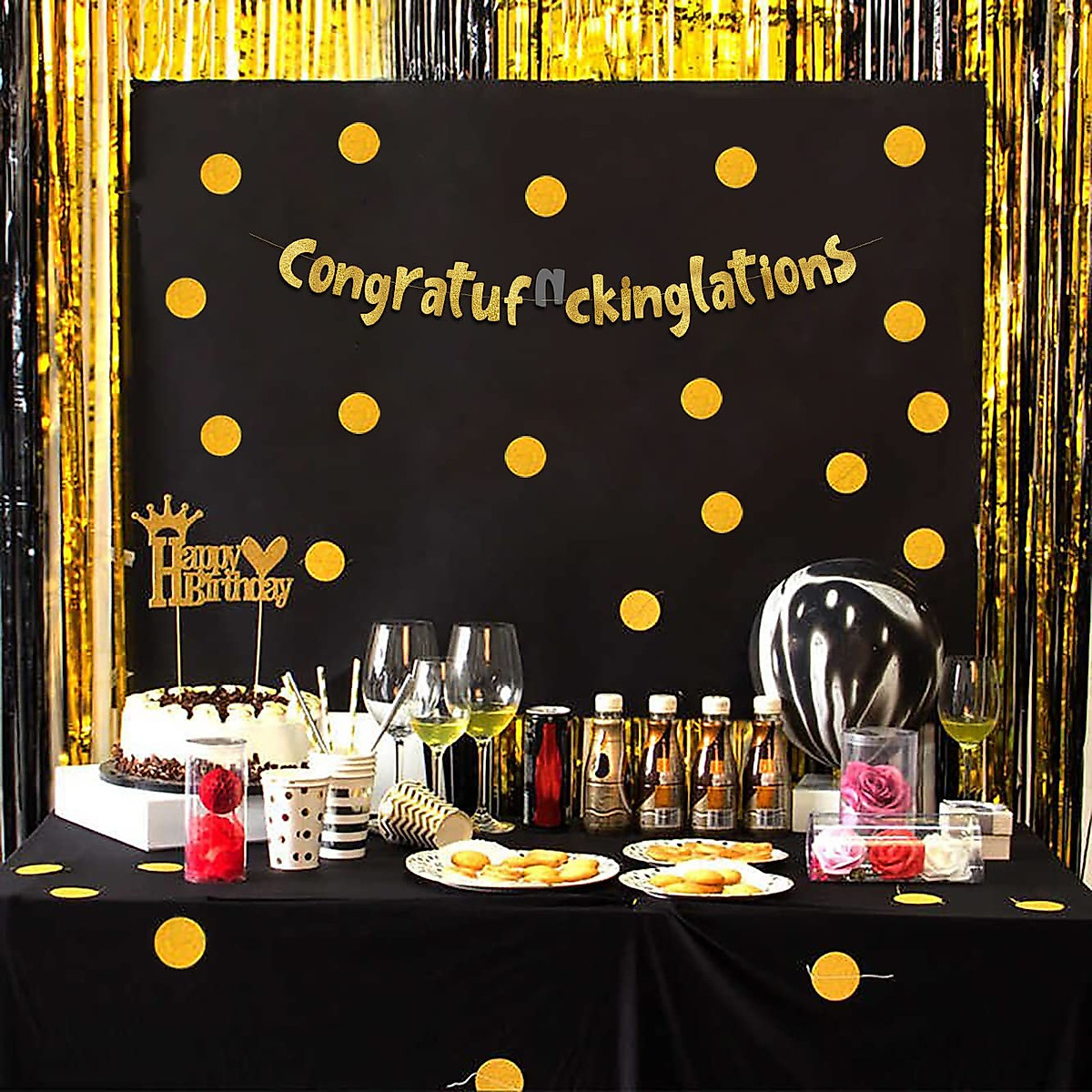 Congratulations Party Gold Glitter Banner - Retirement and Graduation Party Favors and Supplies - Promotion Party Decorations