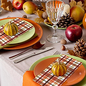 ​Quera 100 Pack Fall Guest Napkins Pumpkin Spice Plaid Autumn Paper Hand towels Thanksgiving Party Supplies Disposable Bar Napkins for Thanksgiving Party, Engagement, Baby Shower, Celebration Party