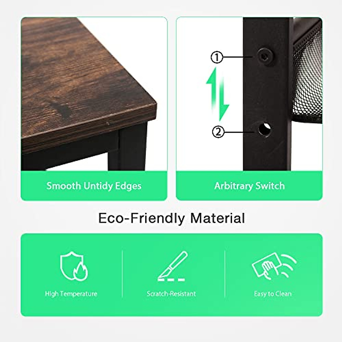 Coral Flower Set of 2 Side Tables, End Tables with Adjustable Mesh Shelves, for Living Room, Bedroom, Industrial, Stable Steel Frame, Easy Assembly, Rustic Brown