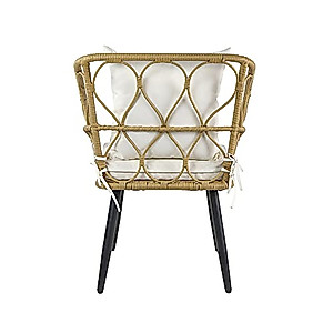 Amazon Basics Outdoor All-Weather Woven Faux Rattan Chair Set with Cushions and Side Table, Tan - 3-Piece Set
