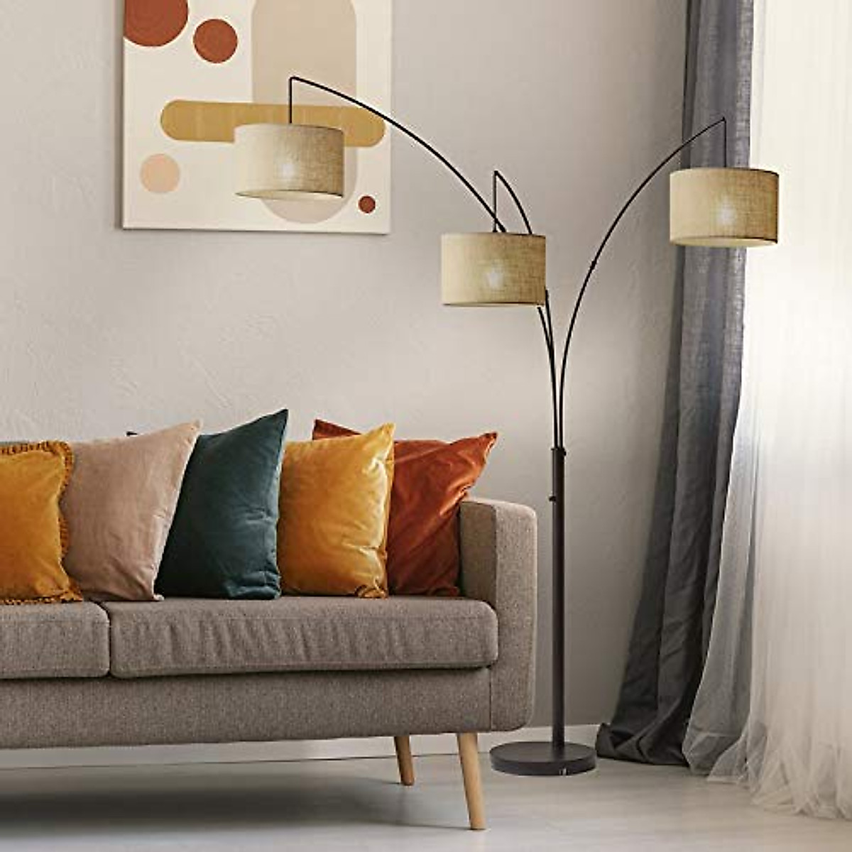 LHLYCLX Arc Lamps for Living Room, Multi Head Tree Floor Lamp for Bedroom, 3 Lights Standing Lamps Hanging Over The Couch (Black)