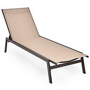 Tangkula Outdoor Chaise Lounge Chair, 6-Position Adjustable Reclining Chair with Breathable Fabric and Heavy Duty Steel Frame, Patio Lounge Chair for Garden, Backyard and Poolside (1, Brown)