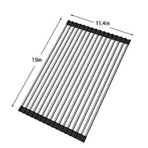 Dish Drainer,11.4x15in Roll Up Dish Drying Rack,metal over sink shelf for drying dishes and Easy to Store