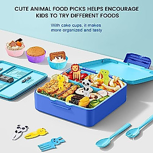 Bento Lunch Box, Lunch Box Kids - 1300ML Insulated Lunch Box with 4 Compartments Bento Box Adult Lunch Box, Leak Proof Lunch Box Containers with Utensils& Food Picks& Cake Cups &Dip Container (Blue)