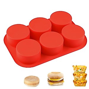 Nalchois Silicone Egg Molds, Non-stick 6-Cavity Egg Bites Molds Deep 3 Inch Dash Silicone Egg Cups, Silicone Hamburger Bun Rolls Molds for Egg Breakfast Sandwiches Omelets Dinner Rolls Baking